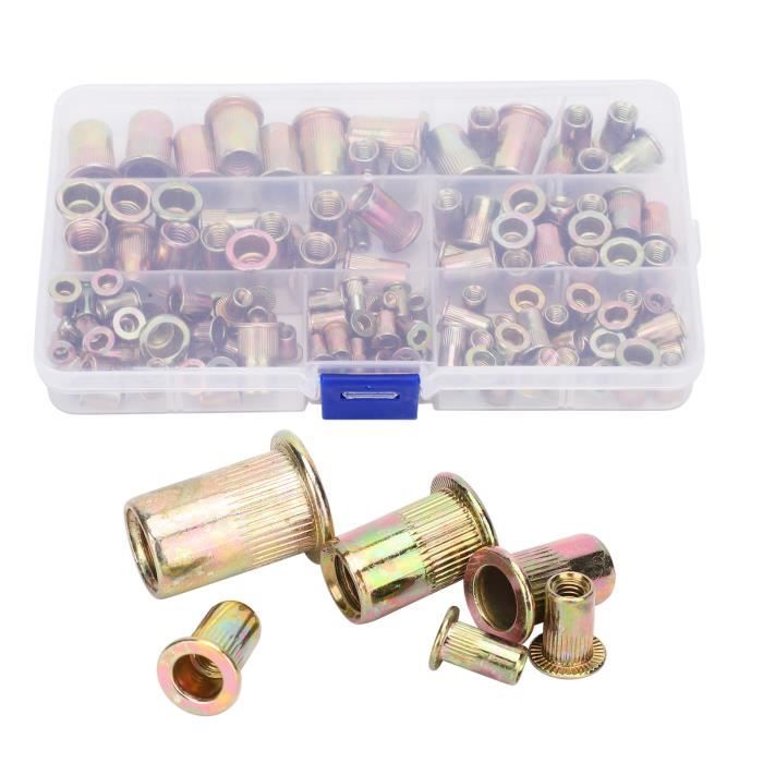 Cikonielf Écrou d'insert 150pcs Jeu d'Écrous à Rivets Galvanisés Écrou de Fixation d'Insert ...