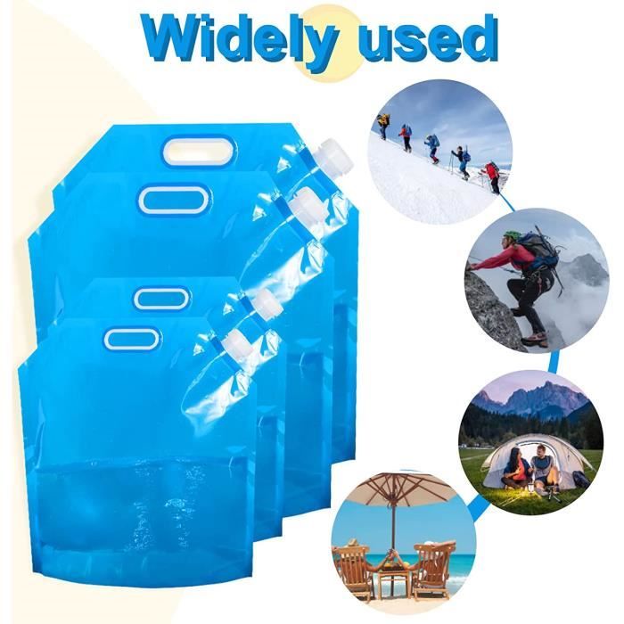 4 bidons pliables et portables pour eau potable, 5L + 10L Sac d'eau pliant extérieur pour la ...