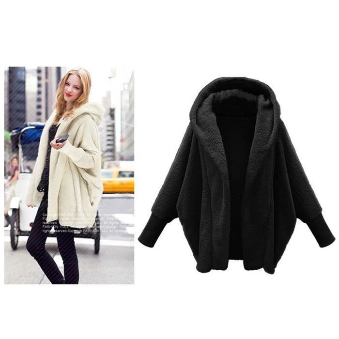Veste Top polaire à capuche à manches longues solide pour femmes Noir ...