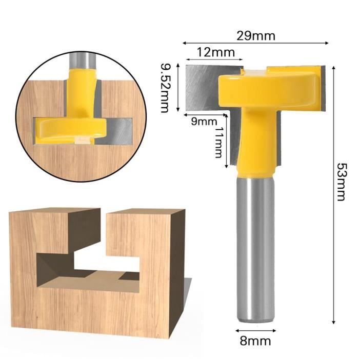 8mm T-Track Routeur à Rainure en T Forme Routeur Bits Coupe du 8mm Lame Jaune (1 fraise) A52 ...
