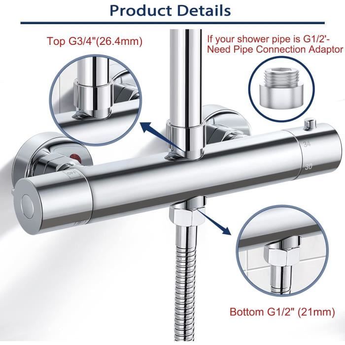 AIMOYO Mitigeur Douche Thermostatique 2 Sorties, Robinet Thermostatique ...
