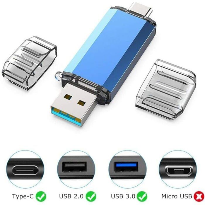 Clé USB Type C 64 Go USB 3.0 Cle USB 64GB 2 en 1 Clef Memory Stick OTG ...