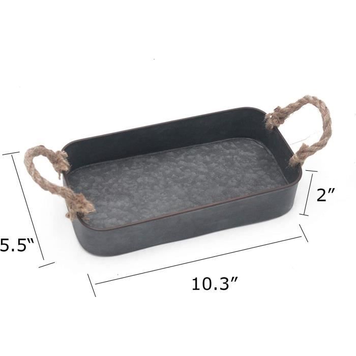 Plateau De Service Rectangulaire En Métal Galvanisé Foncé Avec Finition ...