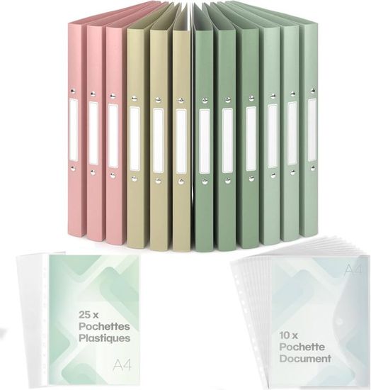 ACROPAQ- 12 Classeur 2 anneaux A4 Dos 2,5 cm- Inclus 10 Pochettes ...