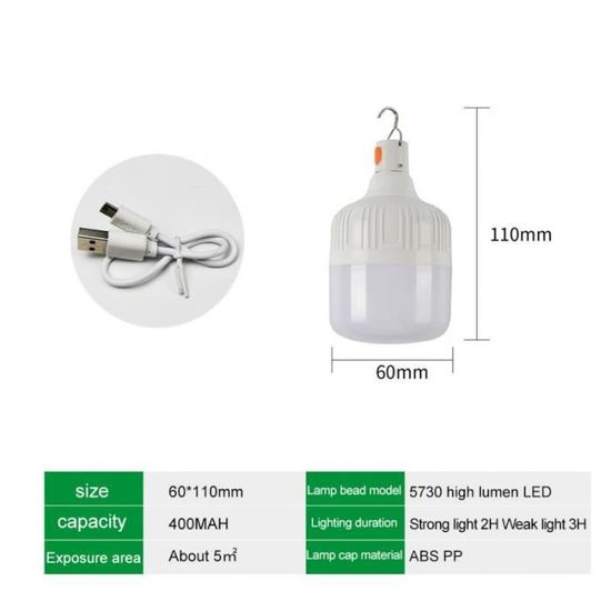 01 30W--Ampoule Led Portable, Rechargeable Par Usb, Lumière D'urgence ...