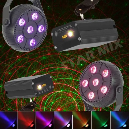 4 JEUX DE LUMIERE PACK DE 2 PARLED PUISSANTS + 2 LASER rouge et vert ...