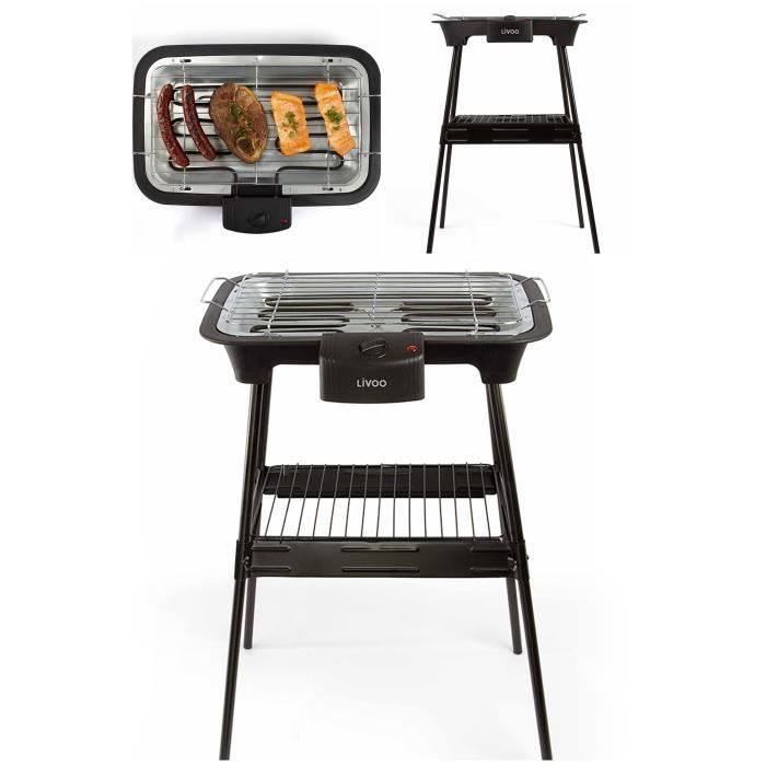 Barbecue Electrique sur Pieds ou de Table Noir Acier et chrome 2000W ...