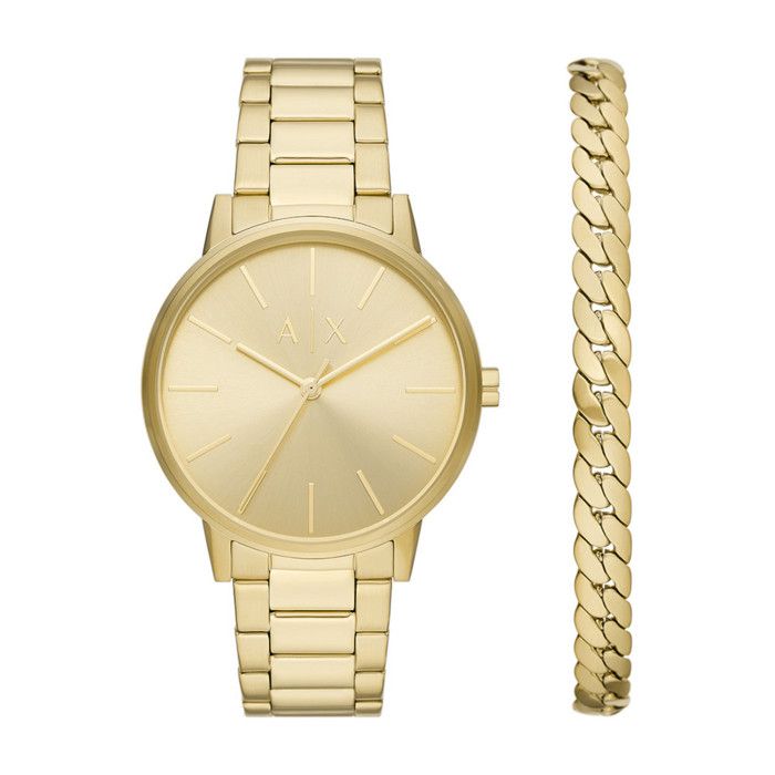 Montre Armani Exchange Hommes AX7144SET Dore Acier inoxydable 42 mm 7 mm 5 bar Dore Chic Achat vente montre Homme Adulte Jaune Acier Neuf Cdiscount