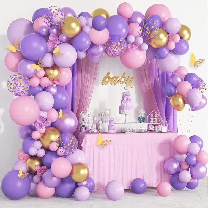 119 Pièces Arche Ballon Kit Violet Et Rose Confettis Ballons Latex ...