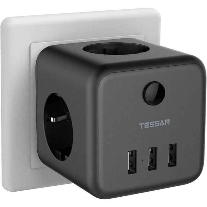 Prise USB Multiple, Multiprise Murale Cube 3 Prises avec 3 USB Secteur ...