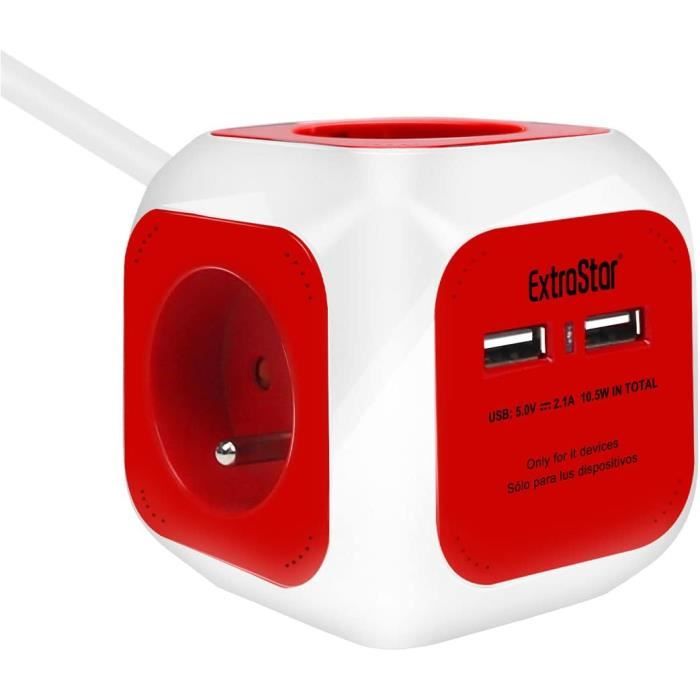 Multiprise USB Cube , Bloc Multiprises avec 4 Prises et 2 Ports USB ...