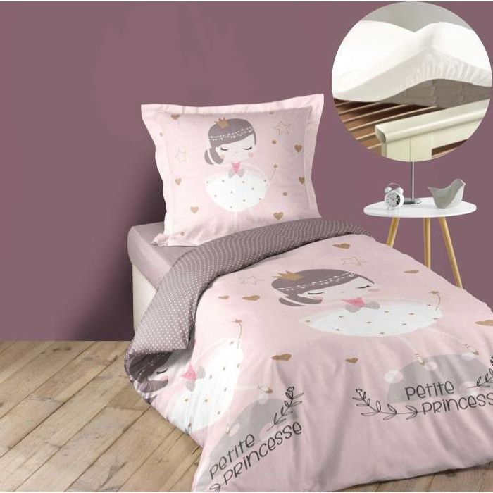 Pack Parure De Couette Enfant 140x200 Cm Princesse Drap Housse 90x190