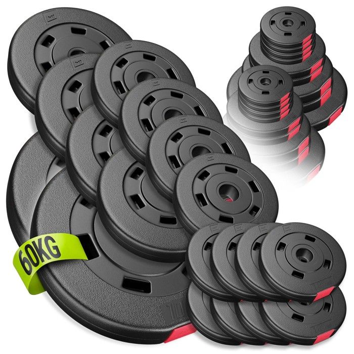 Disques de Poids Plastique 60 kg, Ø 31 mm Hop-Sport, Disques d'Haltères ...