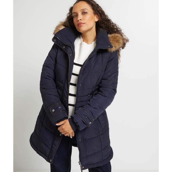 GRAIN DE MALICE - Doudoune longue à capuche femme Marine - Cdiscount Prêt-à-Porter