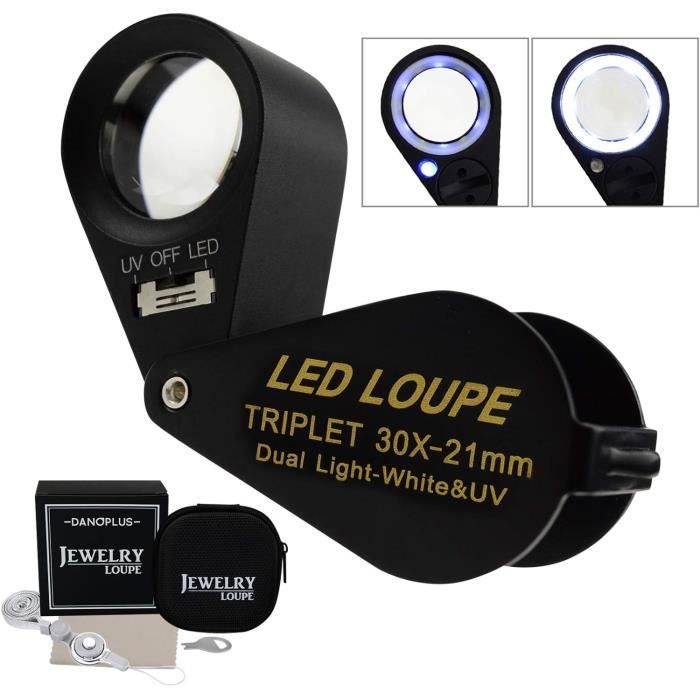 30x Loupe Bijoux Loupe LED UV Lumière 21mm Achromatique Triolet ...