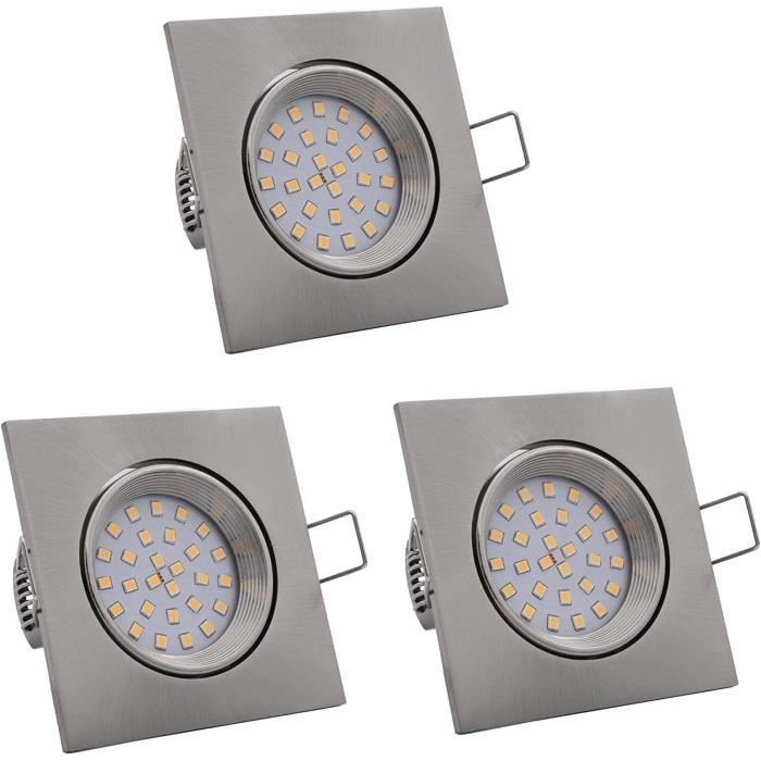 Lumare LED Spot encastrable 4W Dimmable Set de 3 pièces argenté carré ...