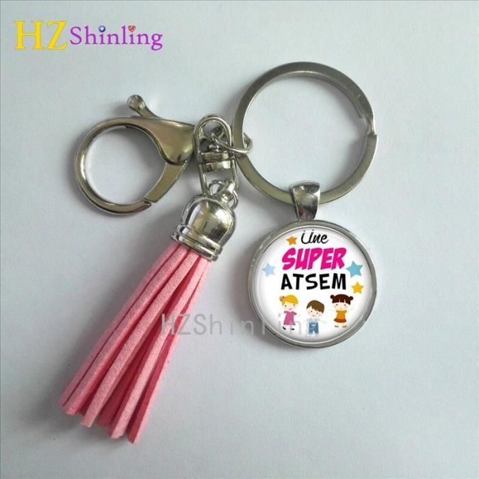 13-Black -Porte clés bohème avec pompon, Merci Atsem, bijoux, Cabochon ...