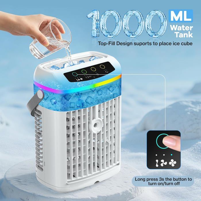 Climatiseur Mobile Avec Télécommandé, 1000Ml 4 En 1 Mini Climatiseur ...