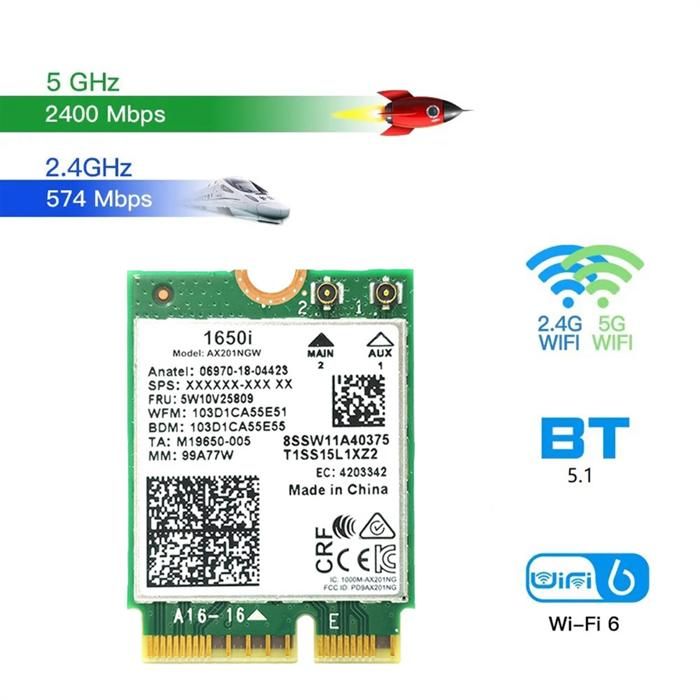 Carte WiFi 1650i AX201NGW 3000Mbps WIFI6 2.4G/5G Double Bande Cnvio2 ...