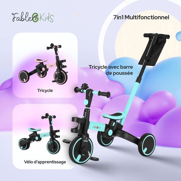 FableKids Tricycle 7in1 Enfant Tricycle Course Enfant Guidon Vélo Bébé ...