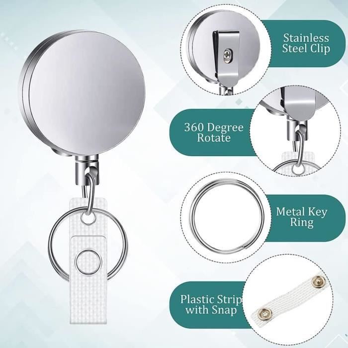 Porte-badge rétractable robuste avec boucle télescopique en alliage ...