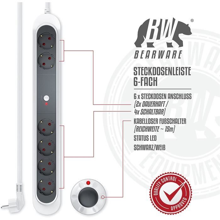 CSL Bloc multiprise, à 6 Prises avec télécommande sans Fil, 230V CA ...