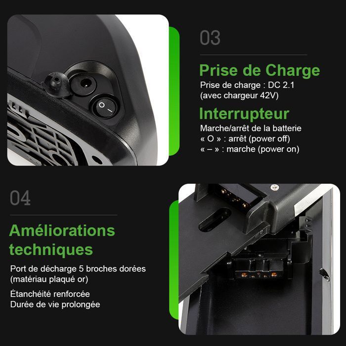 YOSE POWER Batterie de Vélo électrique Hailong 36V 13Ah (481Wh) - 5 ...