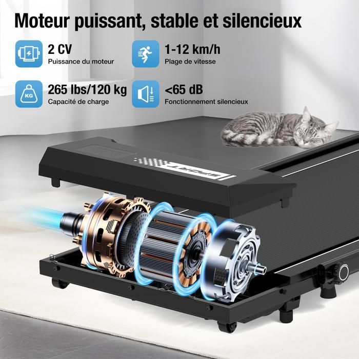Tapis de Course Pliable vitesse 1-12 Km/h - Inclinable jusqu'à 3.4% ...