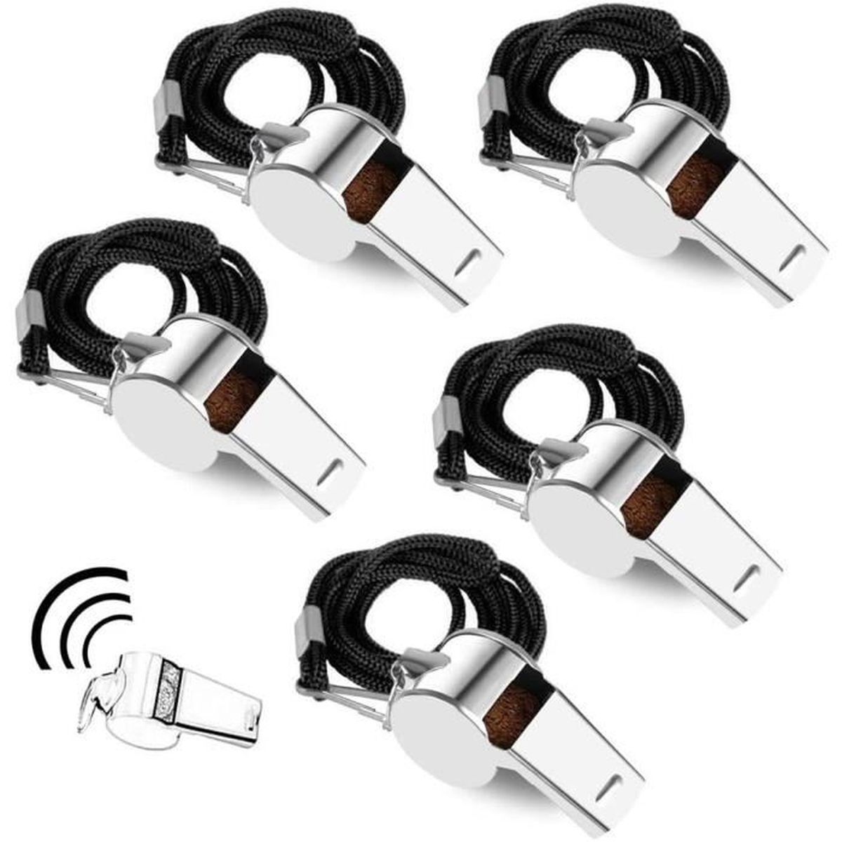 Un ensemble de sifflet de signalisation d'urgence 5 pièces avec corde ...