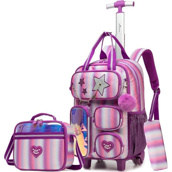 Cartable à roulettes - TWINBIRD - Violet - Design coloré - 42x30x20cm A ...