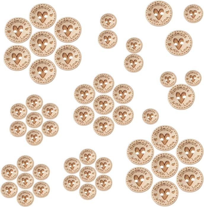 150 Pièces Bouton Bois 25Mm, 20Mm, 15Mm Boutons Bois Handmade 2 Trous ...