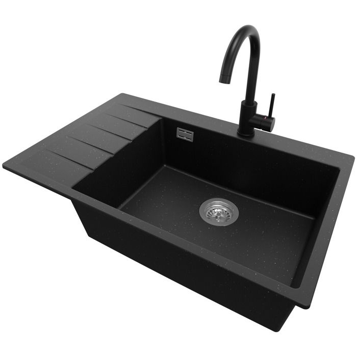 Evier Cuisine en Granit 78x50cm, Lavabo 1 bac + Kit de Vidage + Robinet ...