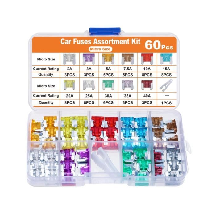 60Pcs Fusible Voiture Set Fusibles Auto/Truck/RV/Camion/Moto(2A 3A 5A 7 ...