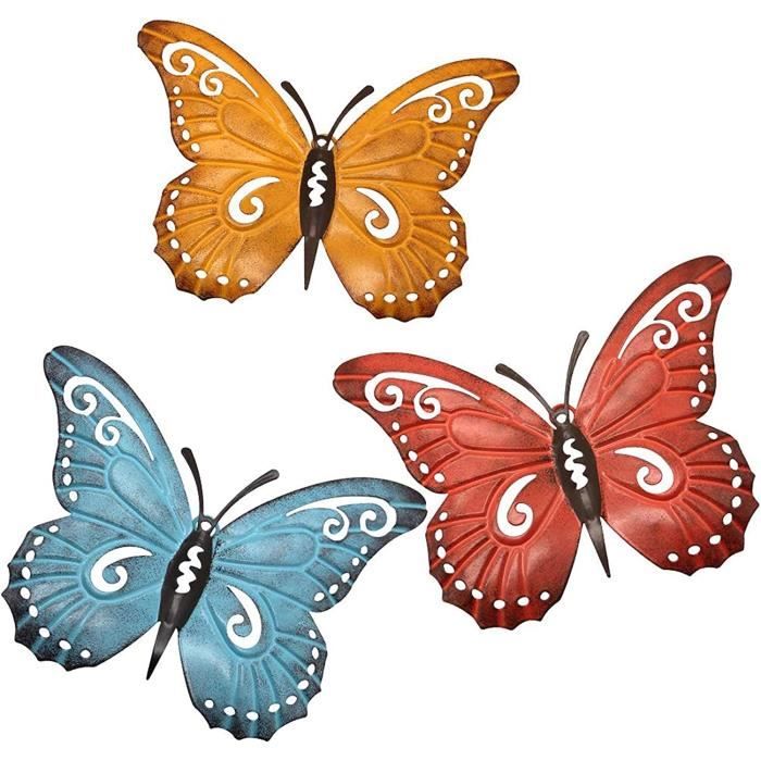 Lot de 3 papillons muraux en métal à suspendre pour clôture de jardin ...
