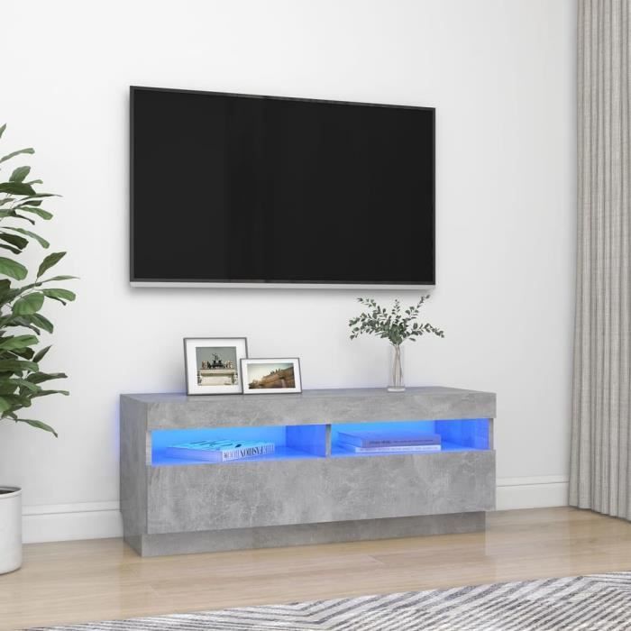NOVE Meuble TV Sacandinave Table basse pour Tv avec lumières LED Gris ...