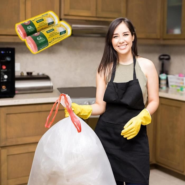 Set De 60 Sacs Poubelle Avec Cordon De Serrage | Transparent | 69X85 Cm | Pour Poubelle ...