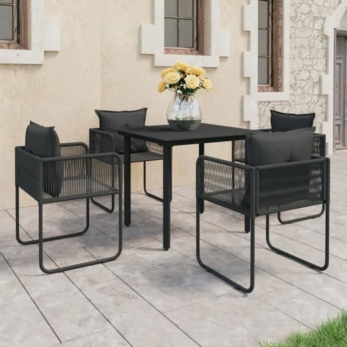 FIMEI Salon de Jardin 5 pcs PVC Résine Tressée Noir-095 - Cdiscount Jardin