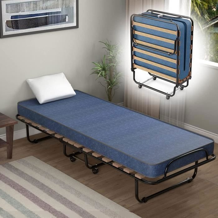 GIANTEX Lit d'Appoint Pliant 80X190cm avec Roulettes et Matelas en ...