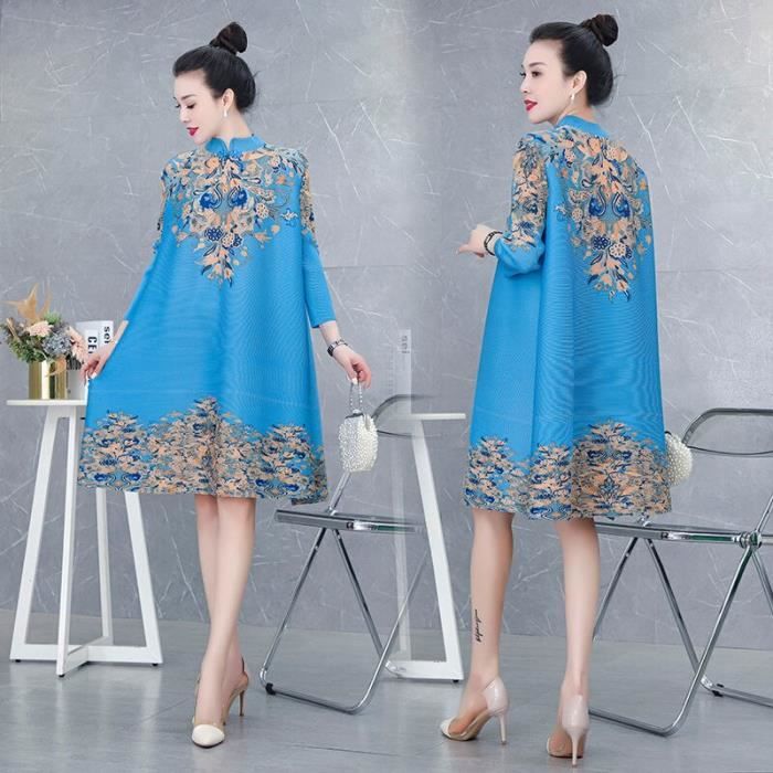 CRAZE Western Mother Loose Loose Moving Cheongsam Fold Dress Été rétro ...