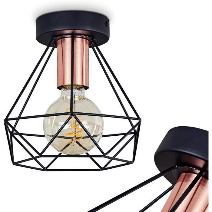 Plafonnier Denno En Métal Noir Et Cuivré, Élégante Lampe Vintage Dont L ...