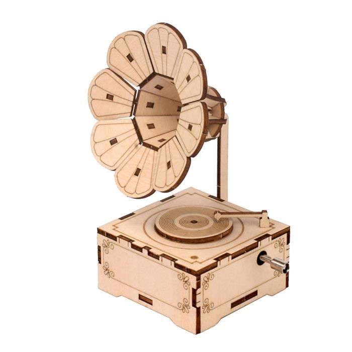 Wood Trick Phonograph Music Box Kit Mécanique En Bois 3D Puzzle DIY ...