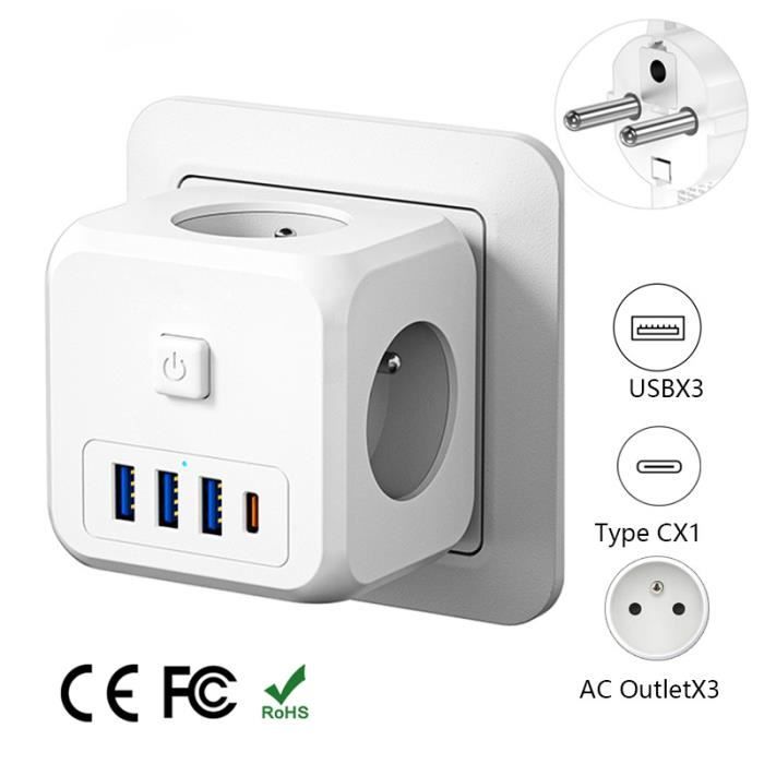 Prise USB Multiprise,7 en 1 Murale Cube Prises avec Interrupteur ...
