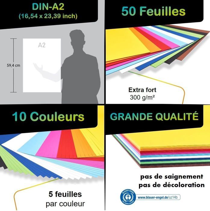 50 feuilles de carton photo A2, carton de bricolage, teinté dans la ...