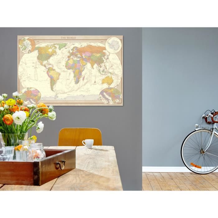 Tableau Cartes du monde Cream World Map 120x80 cm - Tableau deco ...