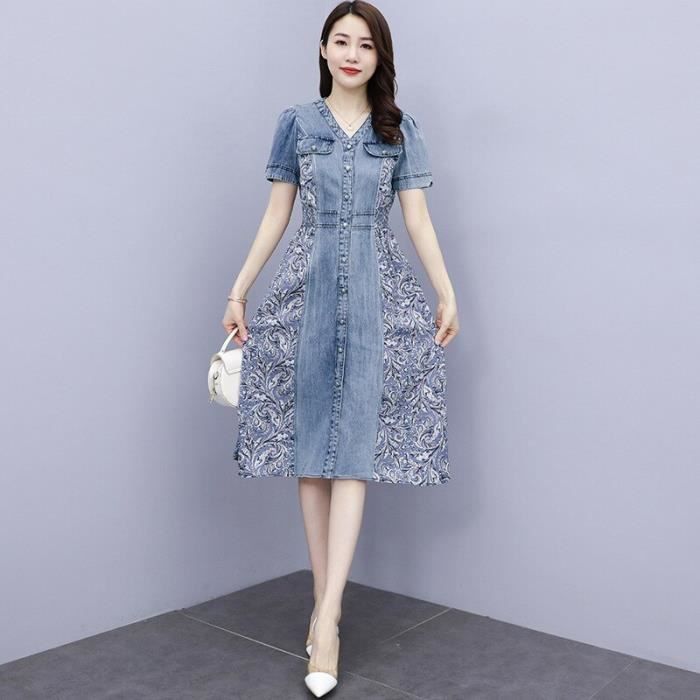 Robe en jean à fleurs Vêtements pour femmes généreux Robe d'été en ...