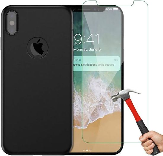 Pack 2 Coque Pour iPhonex 5 8 Pouces Silicone TPU Housse Mat Noir+Film Protection D'Ecran Verre ...