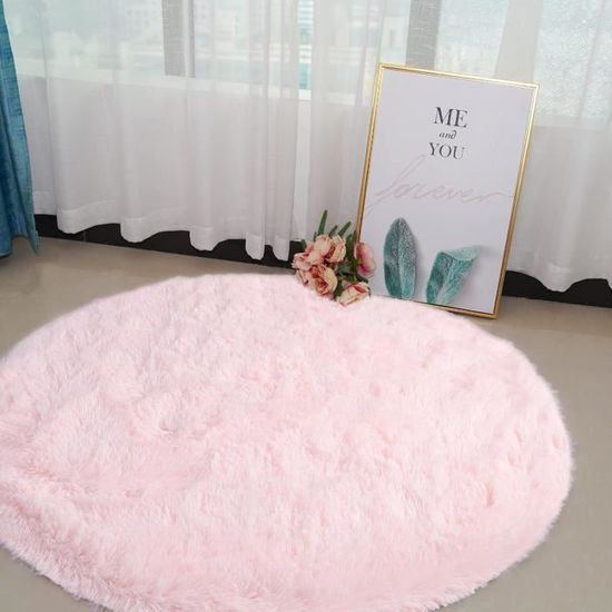 Tapis rond rose à poils longs en fausse fourrure pour chambre de fille ...