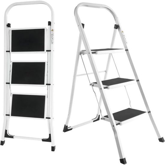 Escabeau pliant 3 marches, petite échelle stable, échelle de ménage ...