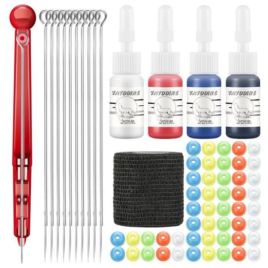 Hand Poke a Stick Tattoo Kit à la Main TATOOINE Kit d'outils de Tatouage DIY avec 4 encres 10 ...