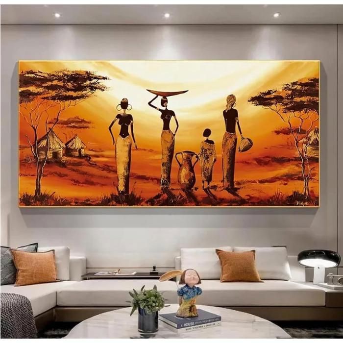 Tableau Poster africain, paysage et femme, toile, affiches et ...